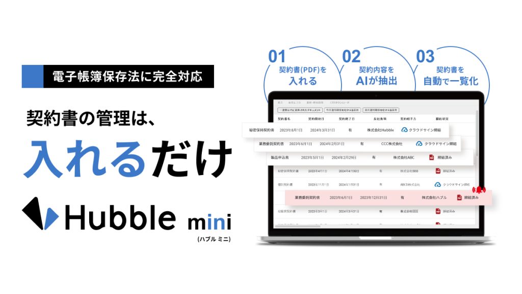 契約書の管理は、入れるだけ。Hubbleが「Hubble mini」をリリース｜Hubble｜AI契約業務・管理クラウドサービス
